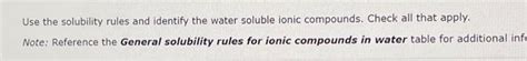 Solved Use The Solubility Rules And Identify The Water Chegg