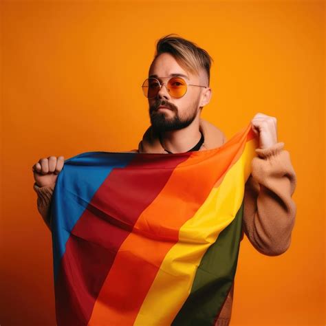 Premium Ai Image Man With Lgbtq Flag Generative Ai