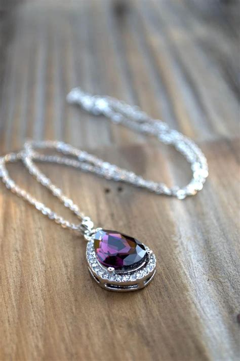 Sofias Amulet Princess Necklace Purple Rhinestone Deep Purple Bridesmaid Necklace Sophia The
