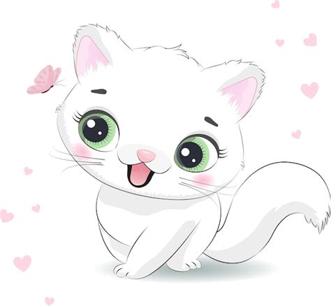 Ilustração de retrato pequeno bonito gatinho Vetor Premium