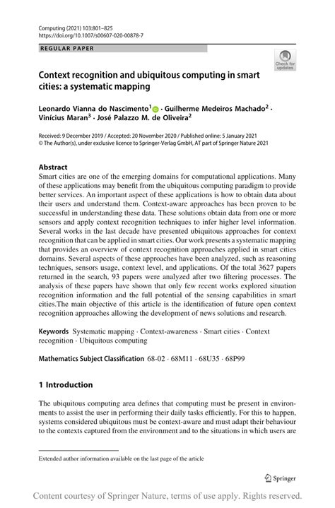 Context Recognition And Ubiquitous Computing In Smart Cities A Systematic Mapping Request Pdf