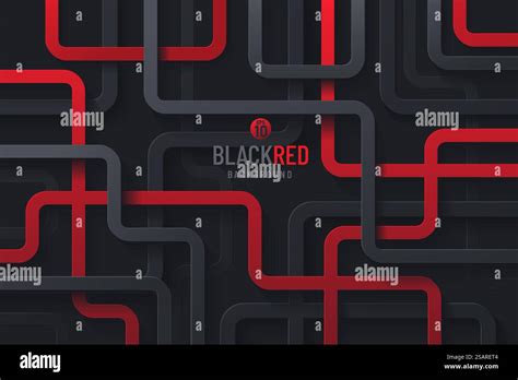 Abstract Red Grey And Black Geometric Curve Line Overlap Layers On Dark Background Modern Tech