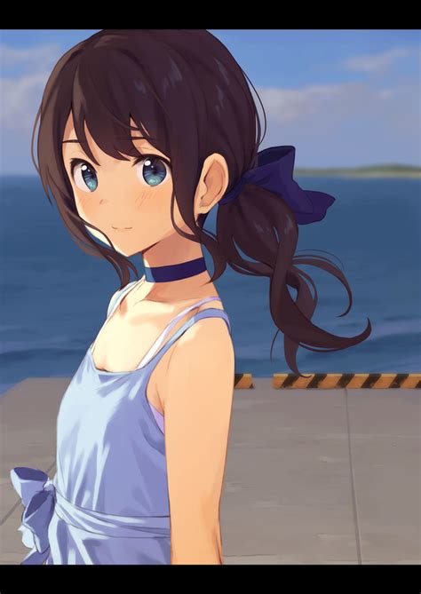 Kinta Distortion Original 1girl Arms At Sides Black Hair Blue