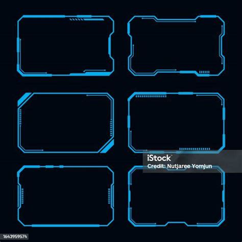 벡터 미래 지향적인 세트 프레임 디지털 디자인 요소 기술 Hud 공상 과학 사각형 모양 디자인 초현대적에 대한 스톡 벡터 아트