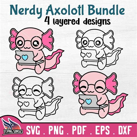 Nerd Axolotl Svg Kawaii Axolotl Clipart Png Cute Cricut Cut File