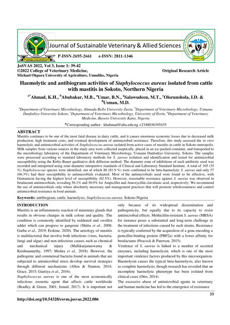 Pdf Haemolytic And Antibiogram Activities Of Staphylococcus Aureus