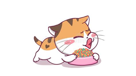 Animated Kitten Hugging A Food Dish White Background Stock Video