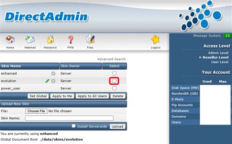 How To Switch Directadmin Theme From Enhanced To Evolution Ipserverone