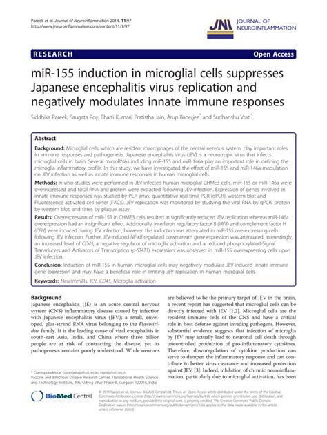 Pdf Mir 155 Induction In Microglial Cells Suppresses Japanese