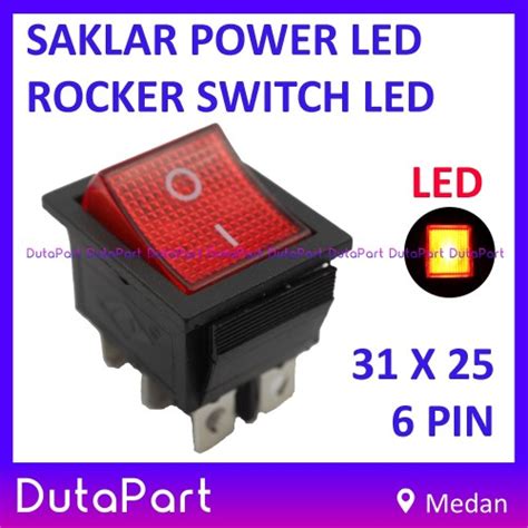 Jual Saklar Power Rocker Switch LED ON OFF 35mm X 21mm 6 PIN Kaki