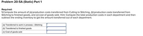 Solved Problem 20 5A Static Production Cost Flow And Chegg
