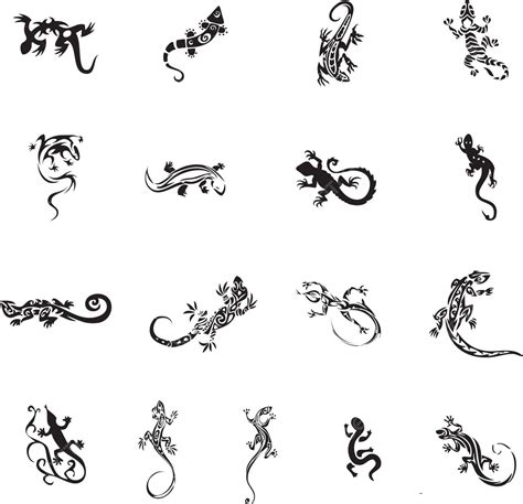 Lizard Tattoo Sketches In Vector 17 Set Set Vector Illustration Vector