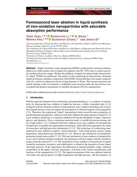 Pdf Femtosecond Laser Ablation In Liquid Synthesis Of Iron Oxidation