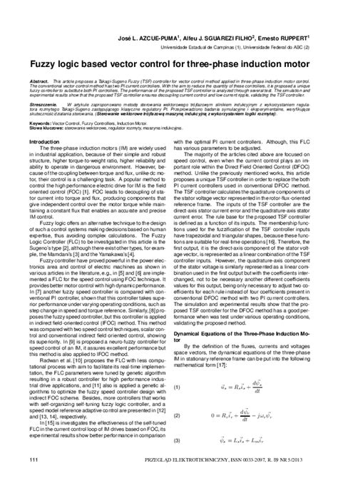pdf fuzzy logic based vector control for three phase induction motor