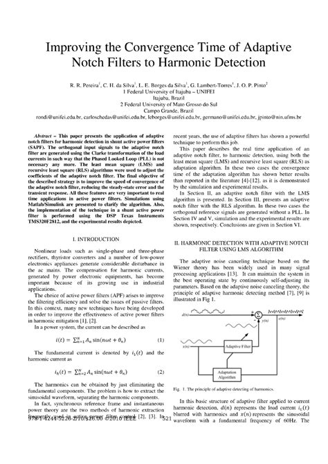 pdf improving the convergence time of adaptive notch filters to