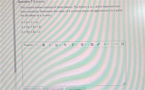 Solved The System Below Consists Of Three Planes The