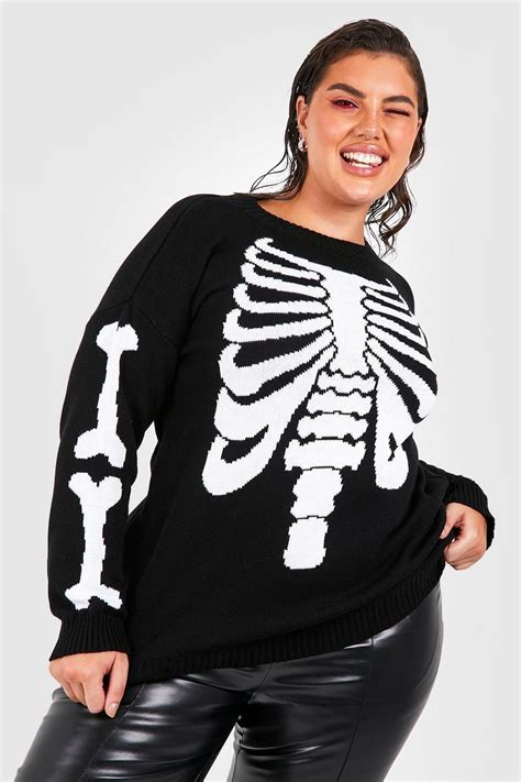 Plus Skeleton Halloween Jumper Boohoo Uk