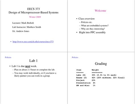 Design Of Microprocessor Based Systems Winter 2009 Eecs 373 Docsity