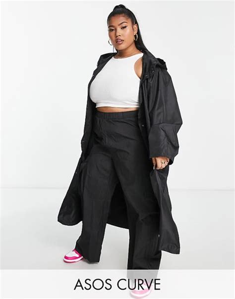 Asos Design Curve Oversized Rain Parka In Black Asos