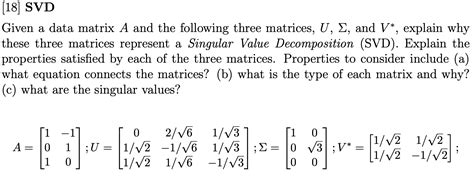 SVD Given A Data Matrix A And The Following Chegg Com