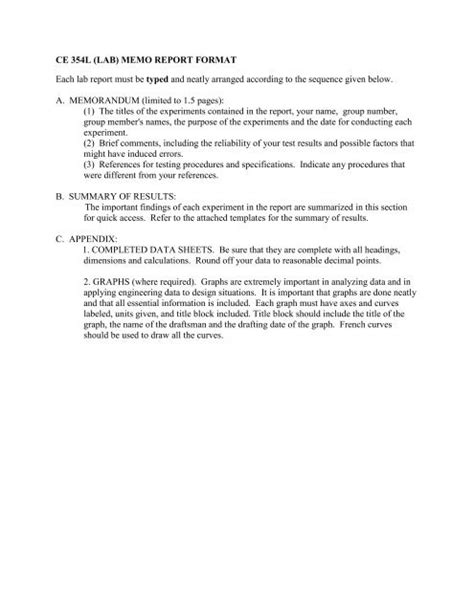 Ce 354l Lab Memo Report Format Each Lab Report Must Be