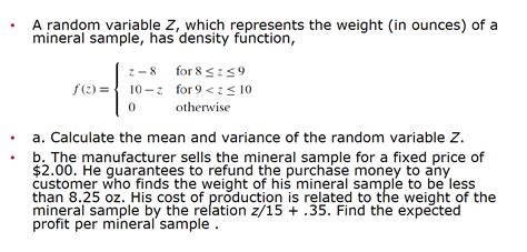 Solved A Calculate The Mean And Variance Of The Random Chegg