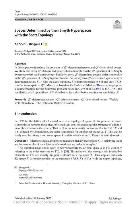 Spaces Determined By Their Smyth Hyperspaces With The Scott Topology Request Pdf