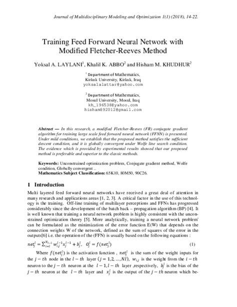 Pdf Training Feed Forward Neural Network With Modified Fletcher