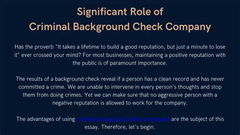 Ppt Significant Role Of Criminal Background Check Company Powerpoint