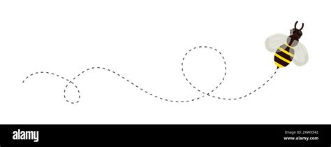 Bee Flying Doted Path Line Way Bumblebee Fly Route Journey For Travel Honey Product Design