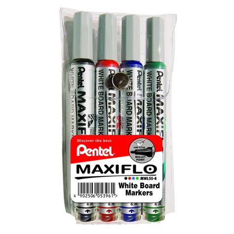 Pentel Mwl5s Maxiflo Pump It Whiteboard Marker Bullet Tip 40mm Wallet 4