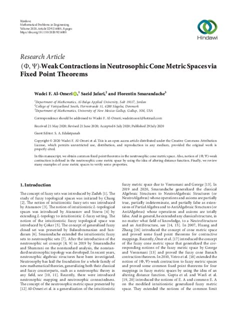 Pdf Φ Ψ Weak Contractions In Neutrosophic Conemetric Spaces Via