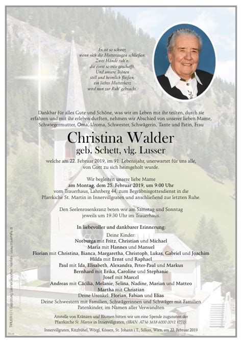 Todesanzeige Christina Walder Trauer Link