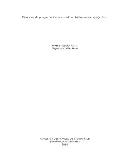 Ejercicios De Programación Orientada A Objetos Con Lenguaje Java Pdf