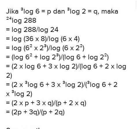 Diketahui 3 Log 6 P Dan 3 Log 2 Q Nilai 24 Log