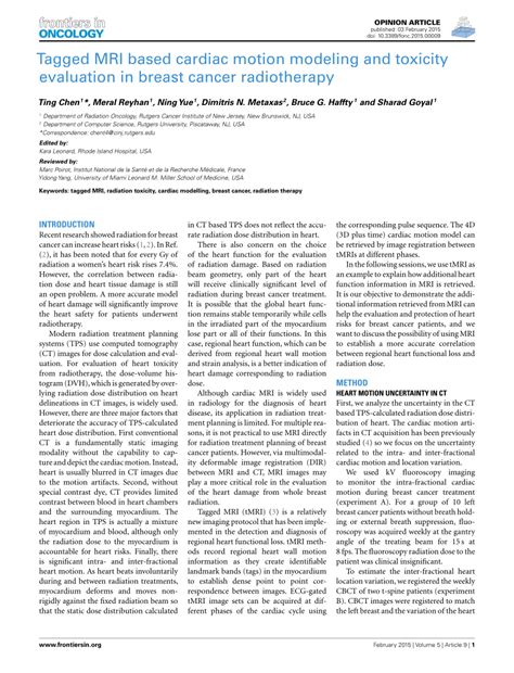 Pdf Tagged Mri Based Cardiac Motion Modeling And Toxicity Evaluation In Breast Cancer Radiotherapy