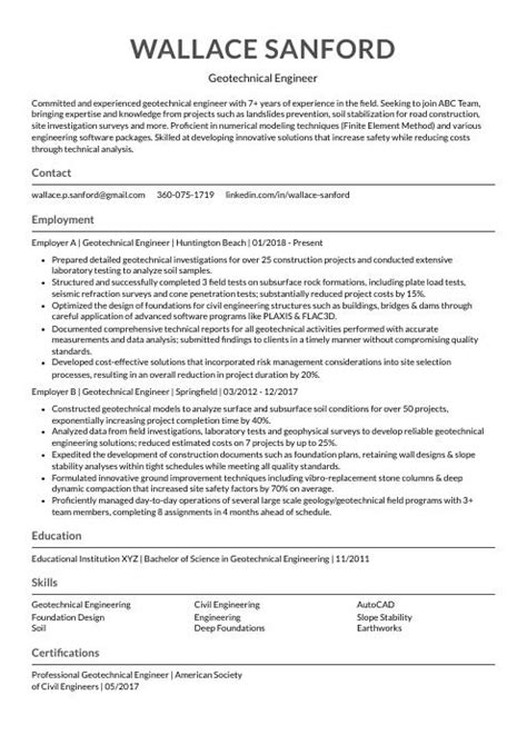 Geotechnical Engineer Resume CV Example And Writing Guide