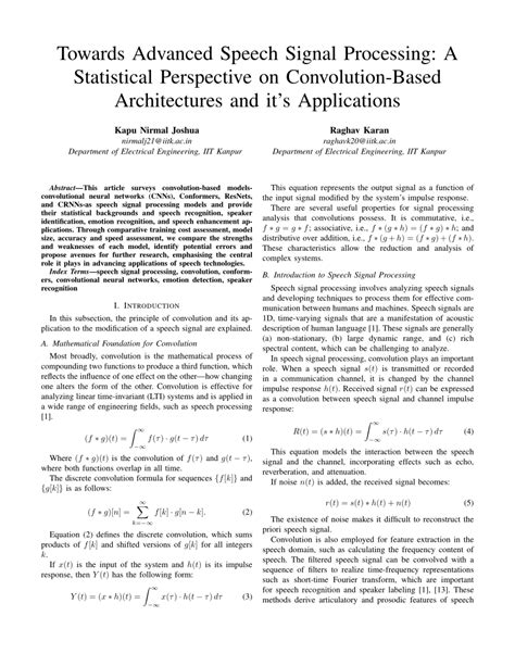 Pdf Towards Advanced Speech Signal Processing A Statistical Perspective On Convolution Based