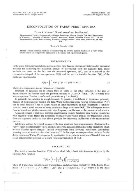 Pdf Deconvolution Of Fp Spectra Infrared Physics Vol31 No5 Pp401