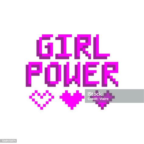 소녀의 힘 흰색 배경에 여덟 비트 스타일에 하트와 비문 벡터 이미지입니다 그것은 웹 사이트 디자인 기사 전화 케이스 포스터 티셔츠 등에 사용할 수 있습니다 여성 파워에 대한