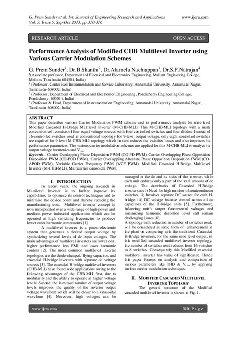 pdf performance analysis of modified chb multilevel inverter using