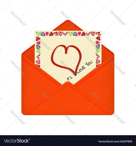 Letter In Open Red Envelope On Valentine S Day Vector Image