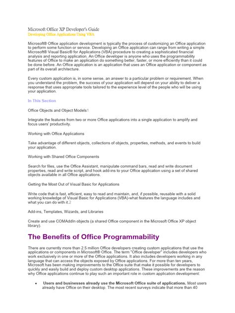 Developing Office Applications Using Vba Pdf Component Object Model Visual Basic For