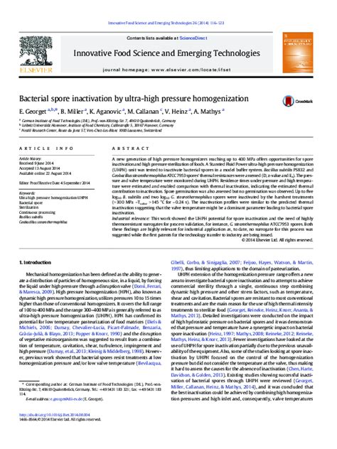 Pdf Bacterial Spore Inactivation By Ultra High Pressure