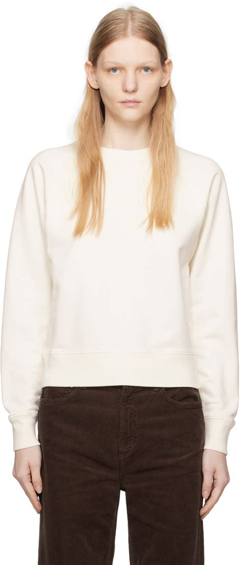 Pull molletonné blanc cassé à logo de renard Maison Kitsuné en solde