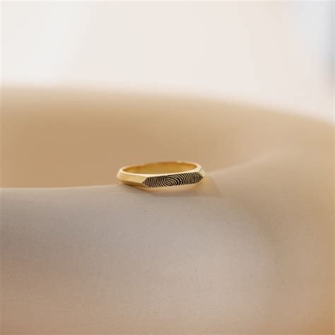 Custom Thin Fingerprint Signet Ring Caitlyn Minimalist