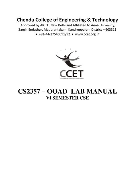 Anna University OOAD Lab Manual Chendu College Of Engineering Technology Approved By AICTE