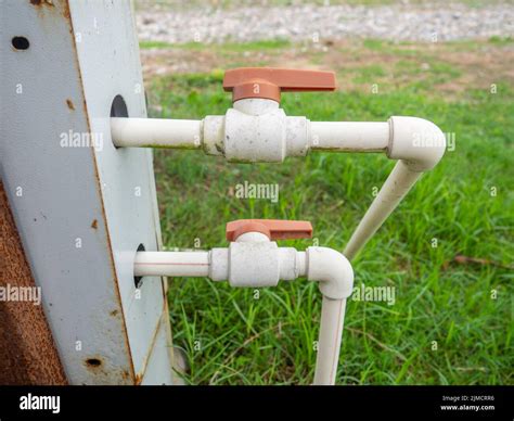 Valve In The Gas Column Outdoor Gas Meter Communications Pipes On