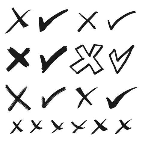 Premium Vector Doodle Check Mark And Cross Mark Icon Set Tick Symbol Checklist Signs Vector