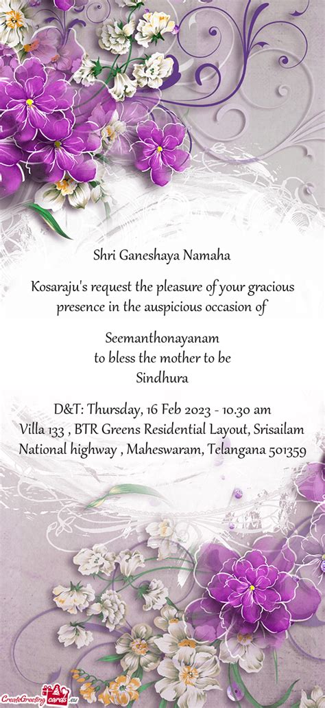 Kosaraju S Request The Pleasure Of Your Gracious Presence In The Auspicious Occasion Of Free Cards